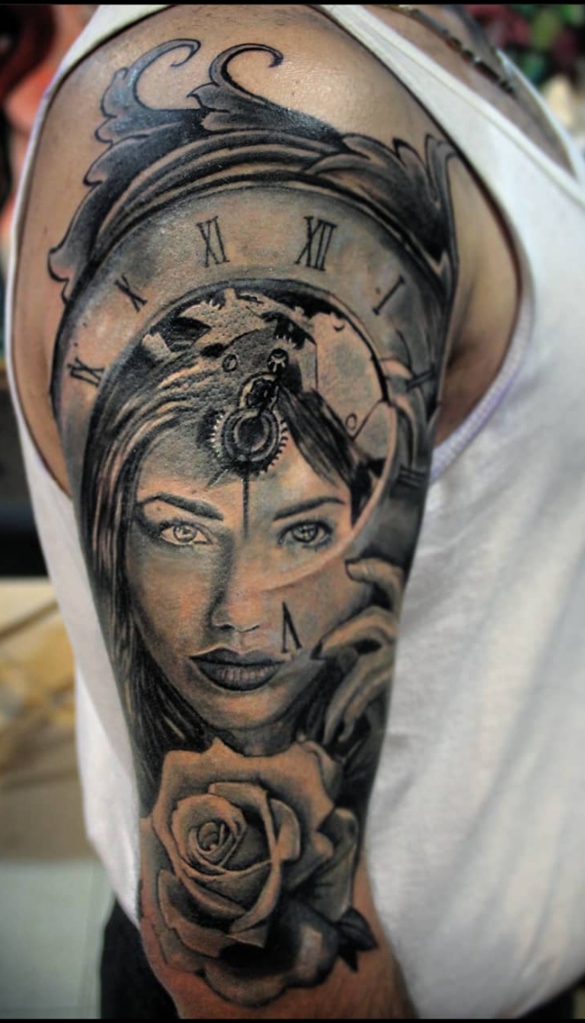 Time Clock Tattoo Designs For Girls